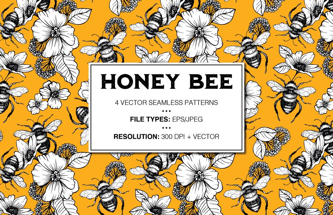Vintage Honey Bee Digital Paper, Floral Pattern, Seamless Pattern, Clip ...