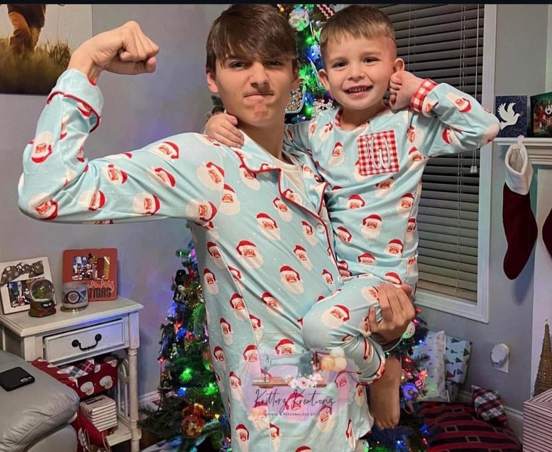 Embroidered Monogram Button up Christmas Pajamas. Vintage Santa Pajamas ...