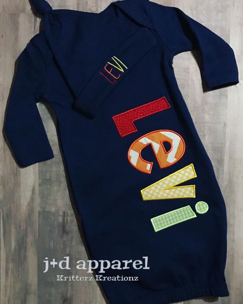 Personalized Navy Baby Gown and Hat. Rainbow Baby. Coming Home - Etsy