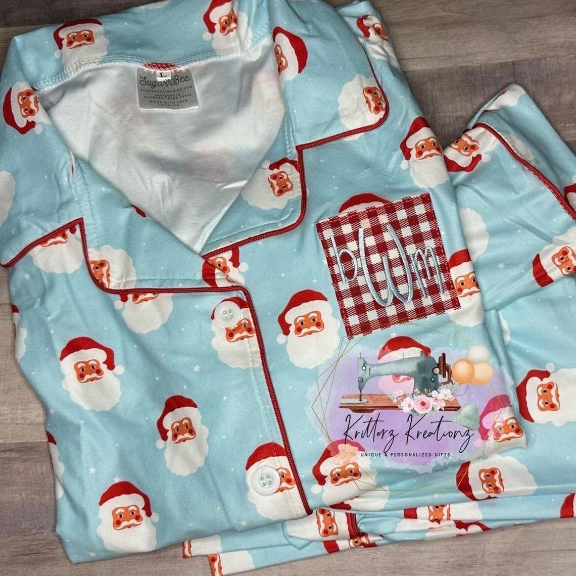 Embroidered Monogram Button up Christmas Pajamas. Vintage Santa Pajamas ...