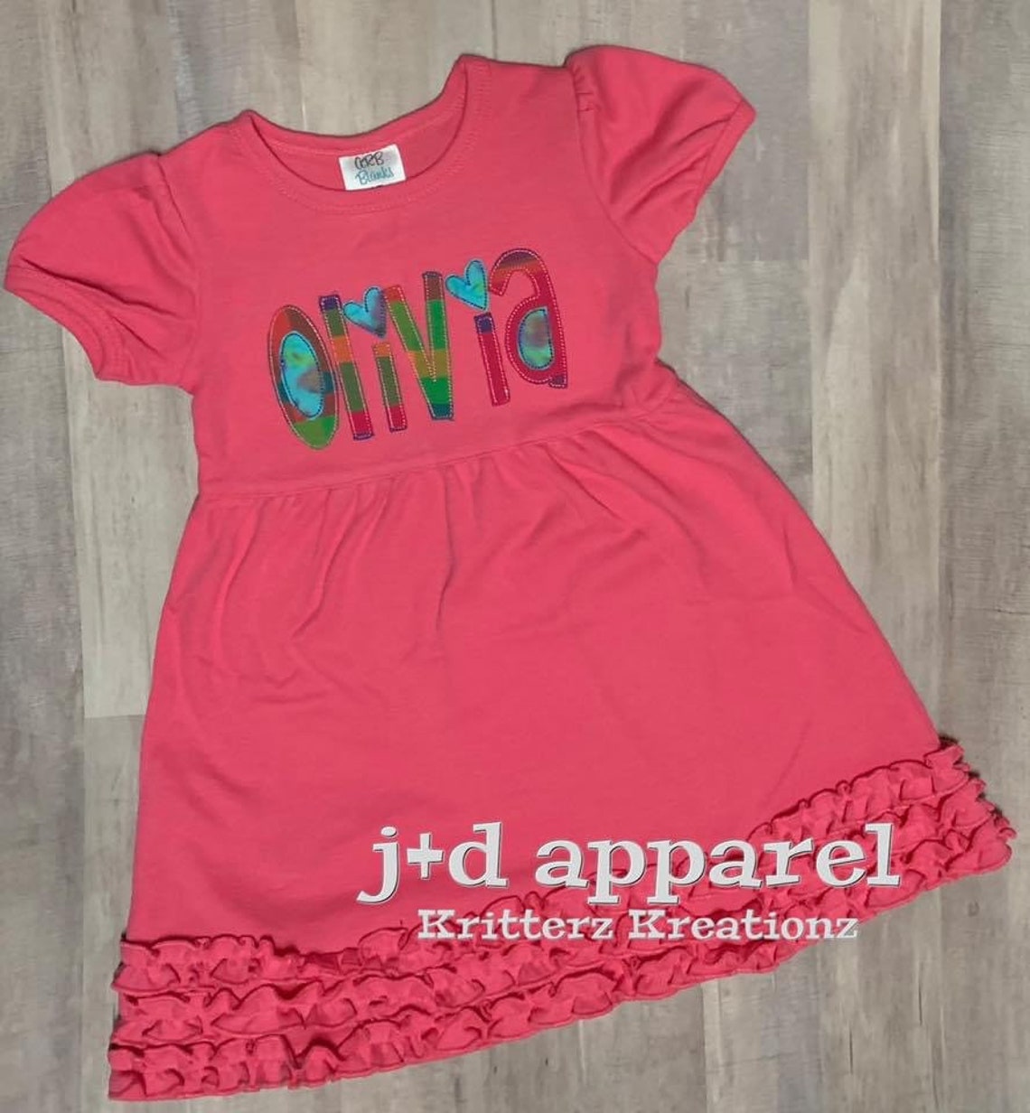Personalized Girls Ruffle Dress. Girls Applique Dress. Name - Etsy