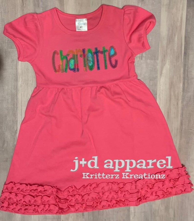 Personalized Girls Ruffle Dress. Girls Applique Dress. Name - Etsy