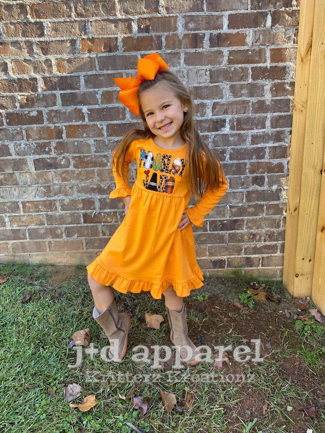 Thanksgiving Ruffle Dress. Thanksgiving Dress. Girls Applique Dress ...