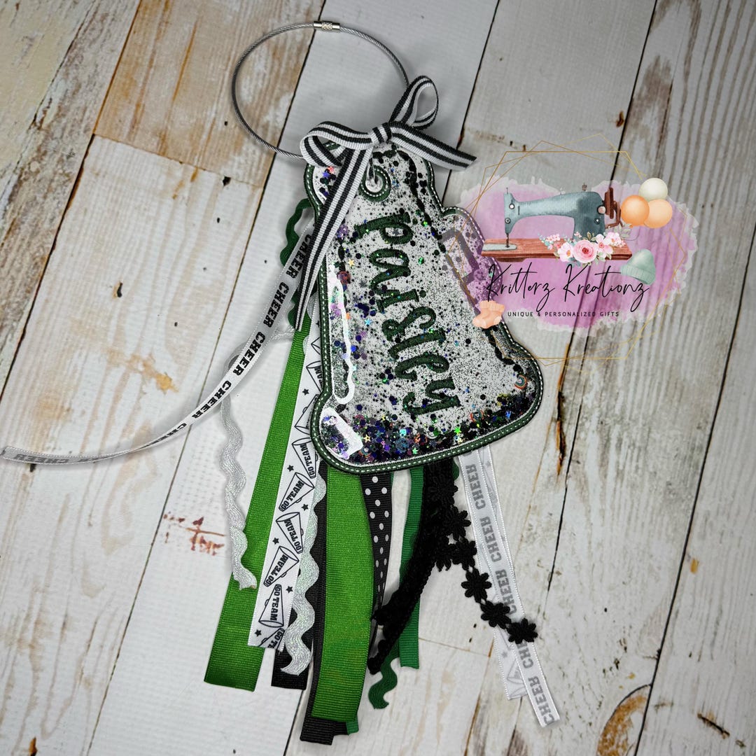Cheerleader Glitter Shaker Bag Tag. Megaphone Glitter Shaker Bag Tag ...