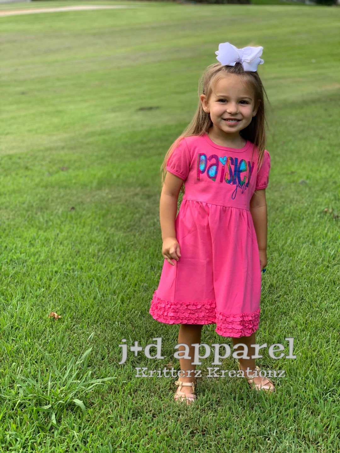 Personalized Girls Ruffle Dress. Girls Applique Dress. Name Dress ...