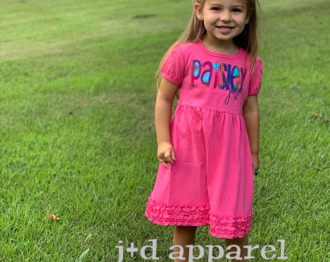 Personalized Girls Ruffle Dress. Girls Applique Dress. Name - Etsy