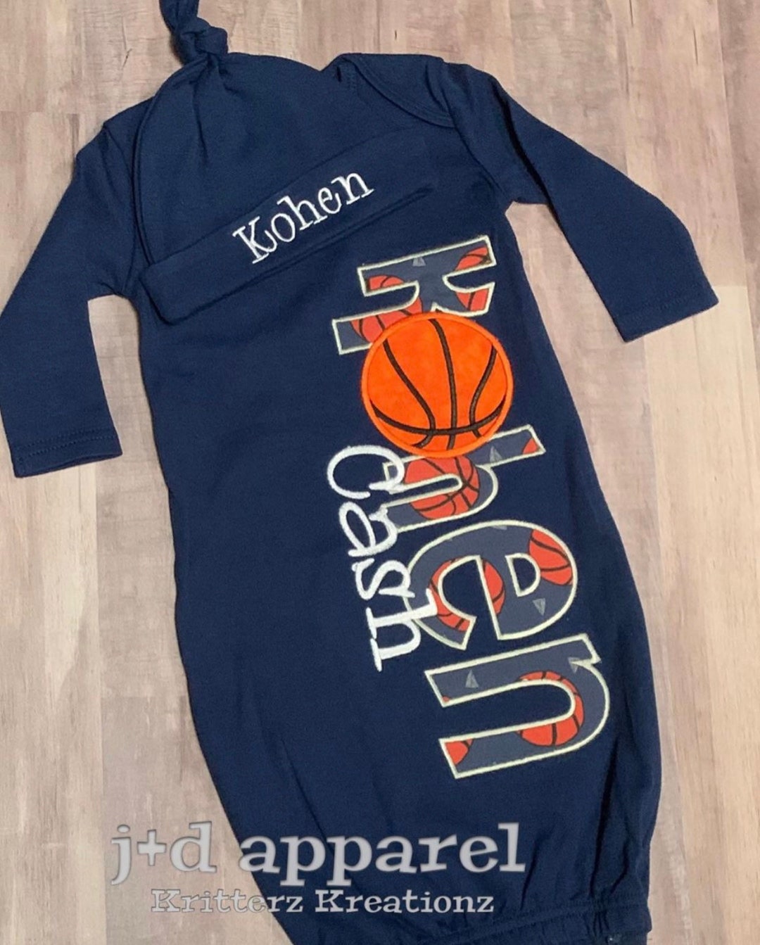Personalized Navy Baby Gown and Hat. Basketballs on Navy. Coming Home ...