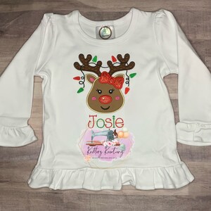 Girls Embroidered Christmas Shirt. Reindeer Shirt. Holiday Shirt ...