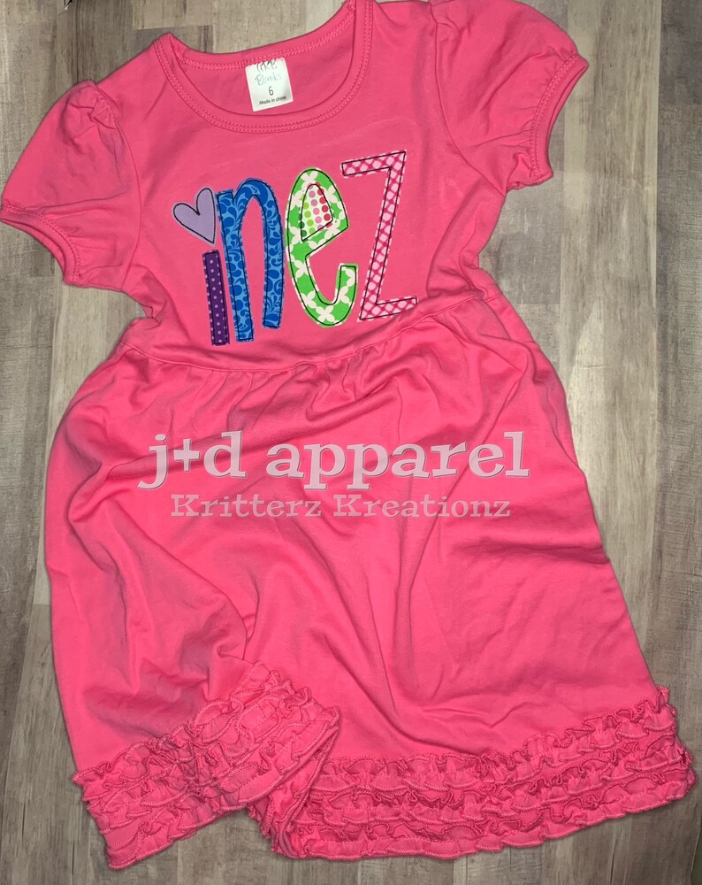 Personalized Girls Ruffle Dress. Girls Applique Dress. Name - Etsy