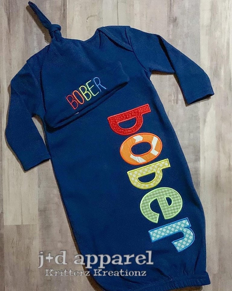Personalized Navy Baby Gown and Hat. Rainbow Baby. Coming Home | Etsy