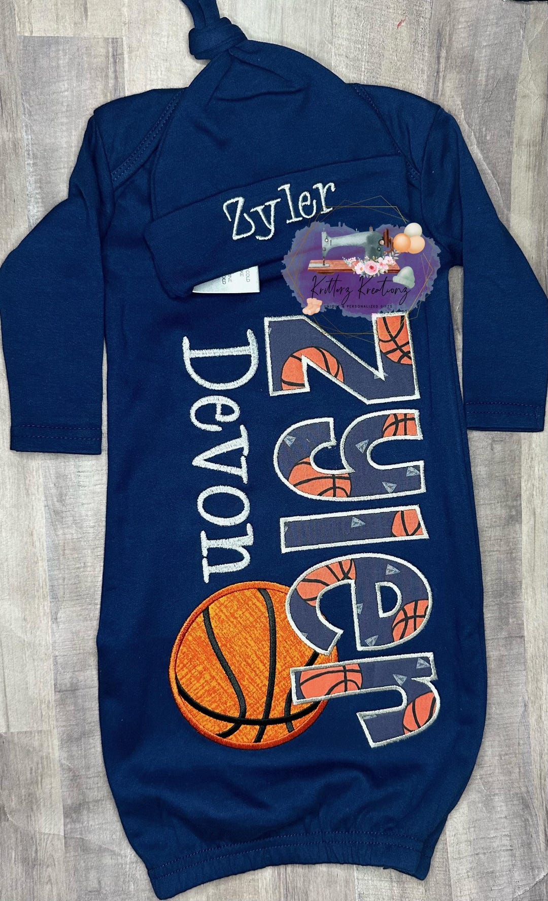 Personalized Navy Baby Gown and Hat. Basketballs on Navy. Coming Home ...