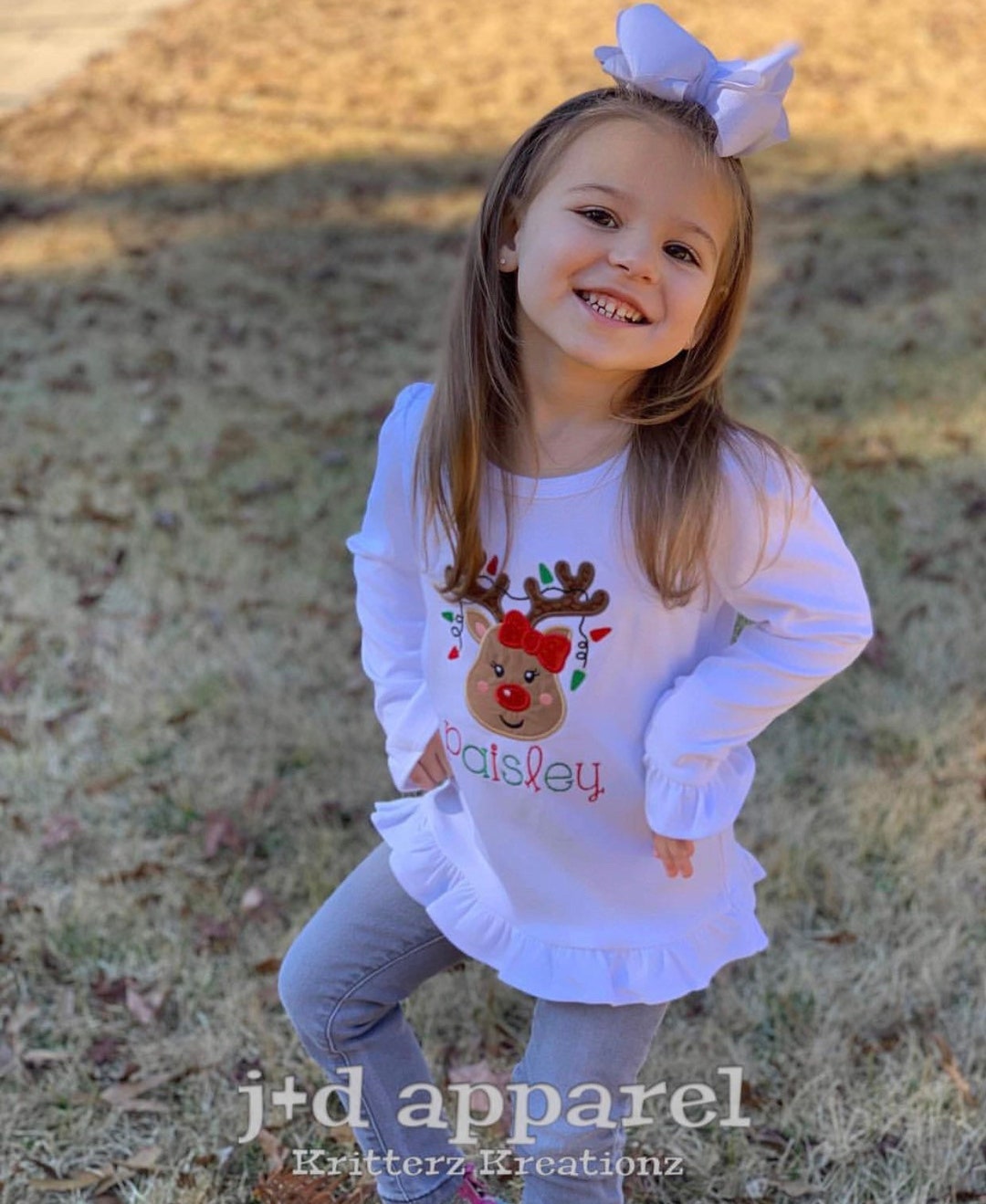 Girls Embroidered Christmas Shirt. Reindeer Shirt. Holiday Shirt ...