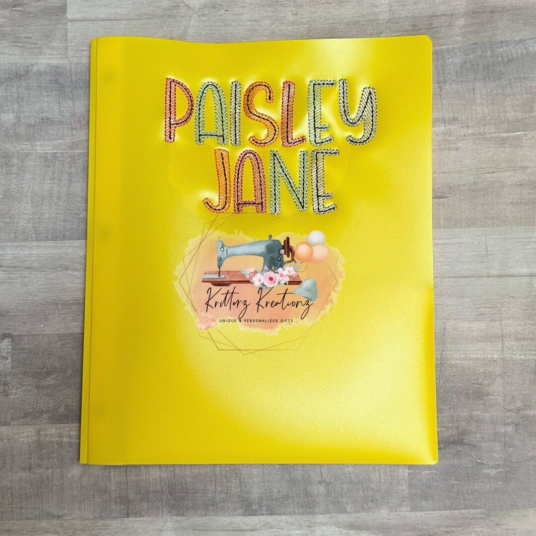 Embroidered School Folder. Plastic, 3 Prong, Pocket Folder With Name ...