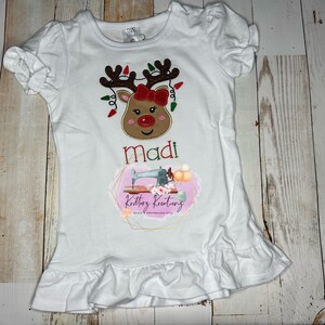 Girls Embroidered Christmas Shirt. Reindeer Shirt. Holiday Shirt ...