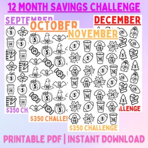 12 Month Savings Challenge Printable: Budget Planner (PDF Download) - Etsy
