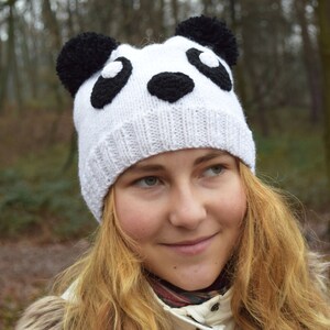 Panda Knit Beanie Hat Animal Hand Knit Beanie Toddler Hat Teen Girl Hat ...