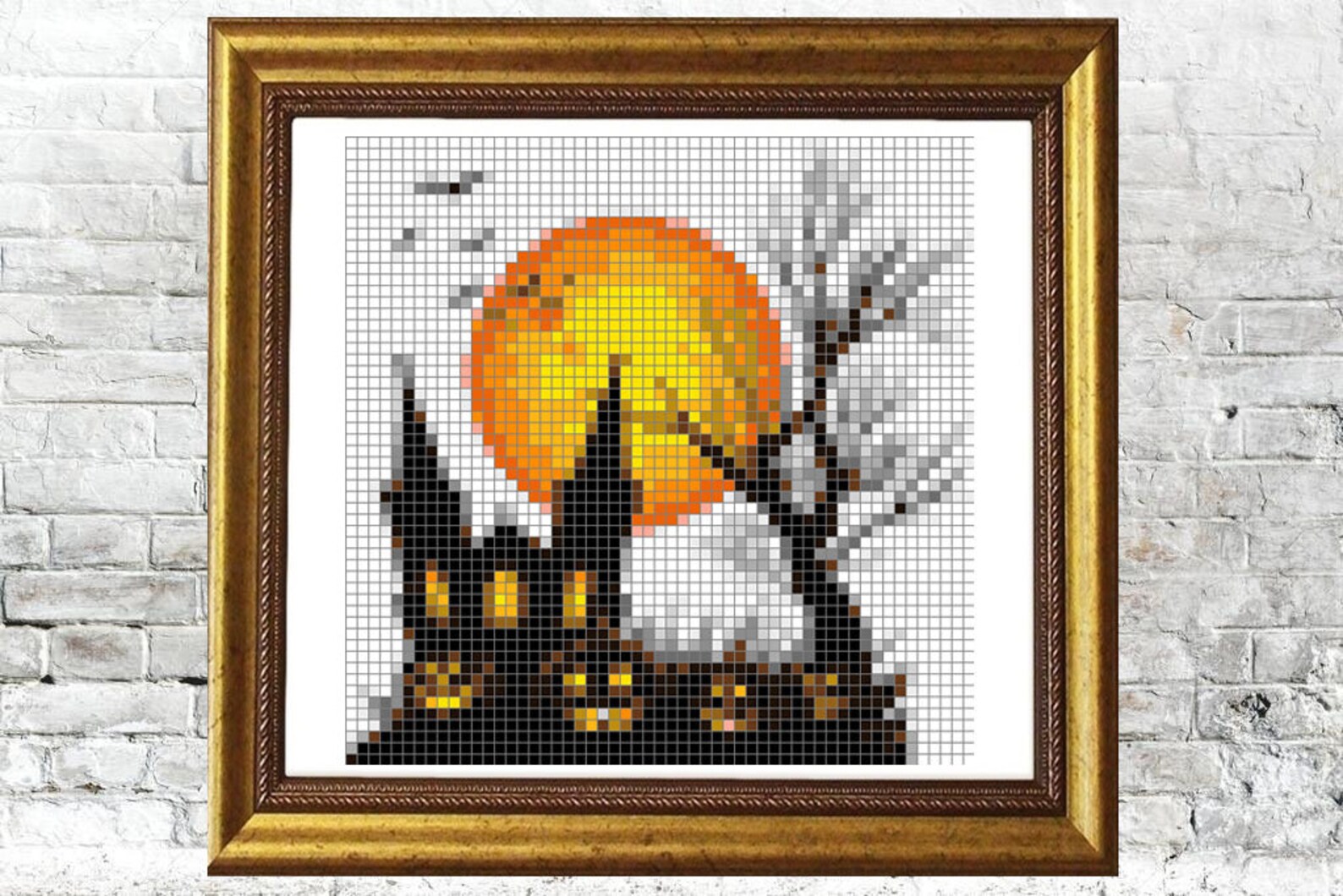 Halloween Cross Stitch Pattern Blood Moon and Castle Modern Decor ...
