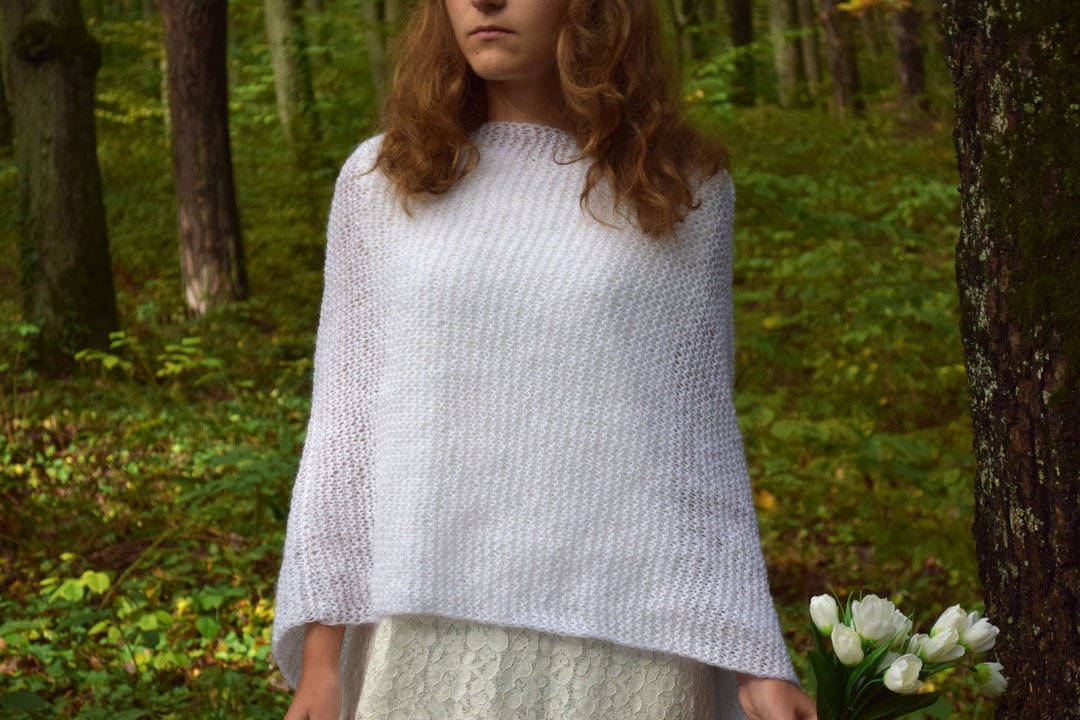 Fall Wedding Poncho Knit White Cape Wedding Shawl Wrap Mohair Bridal ...