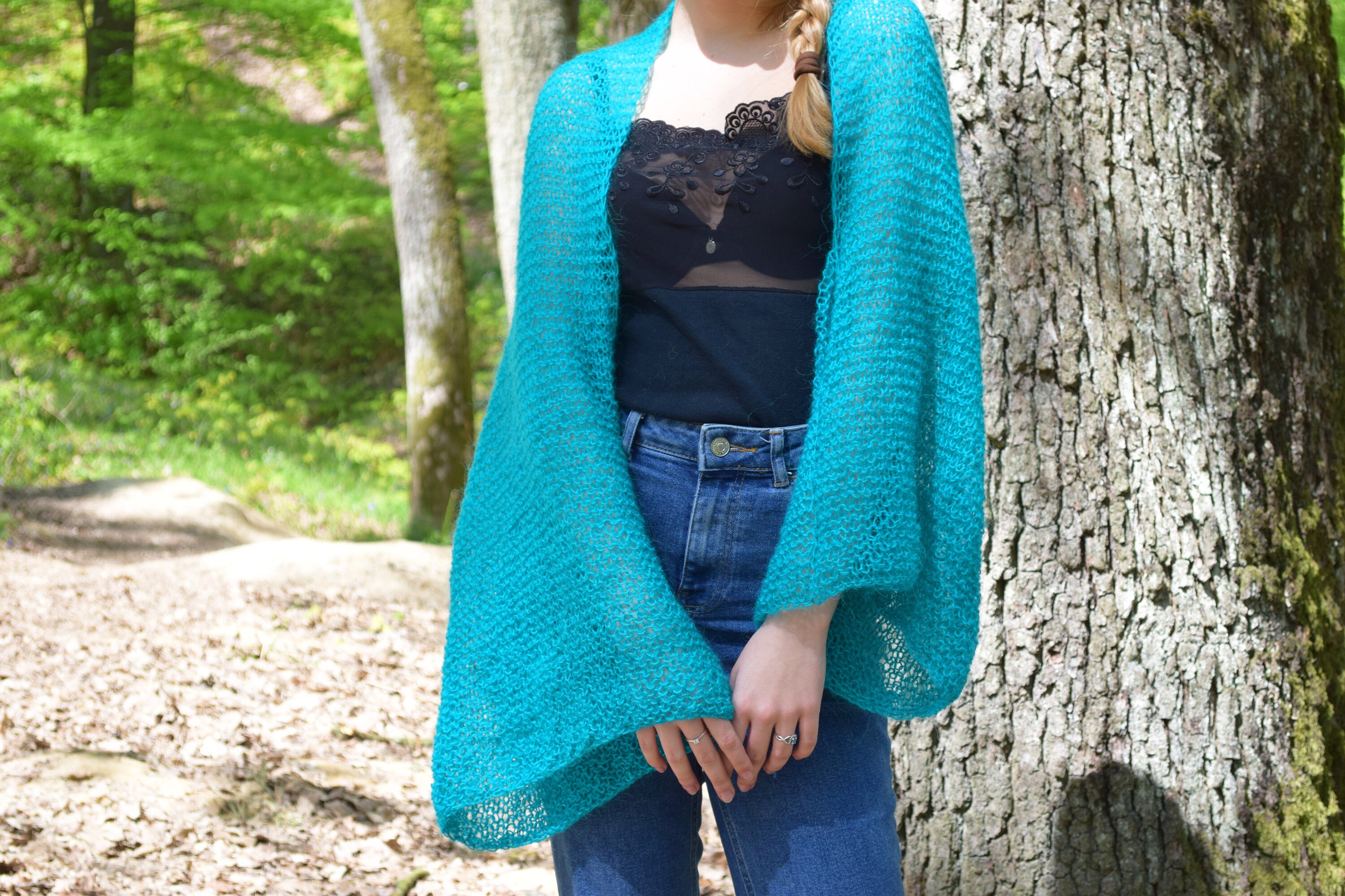Turquoise Shrug Knitted Bolero Womens Wrap Autumn Cardigan Shoulders ...