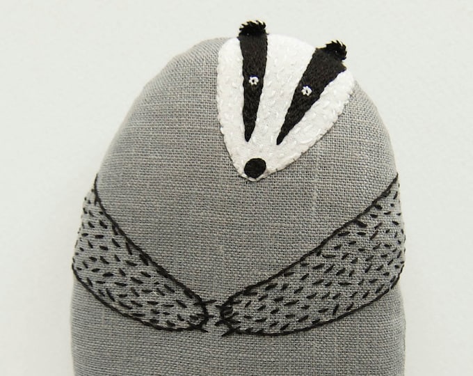 Small Badger Plush, Woodland Shelf Decor, Stuffed Badger, Badger Softie ...