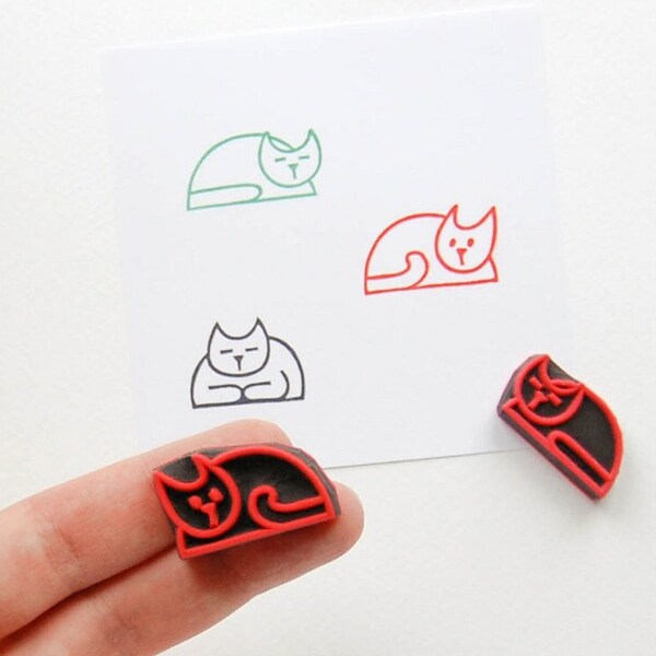 Cat Rubber Stamp - Etsy