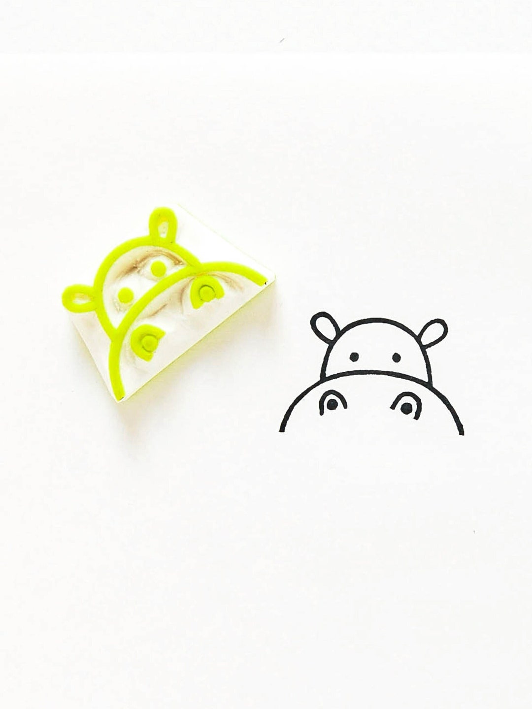 Hippo rubber stamp, hand carved animal ink stamp with added text option ...