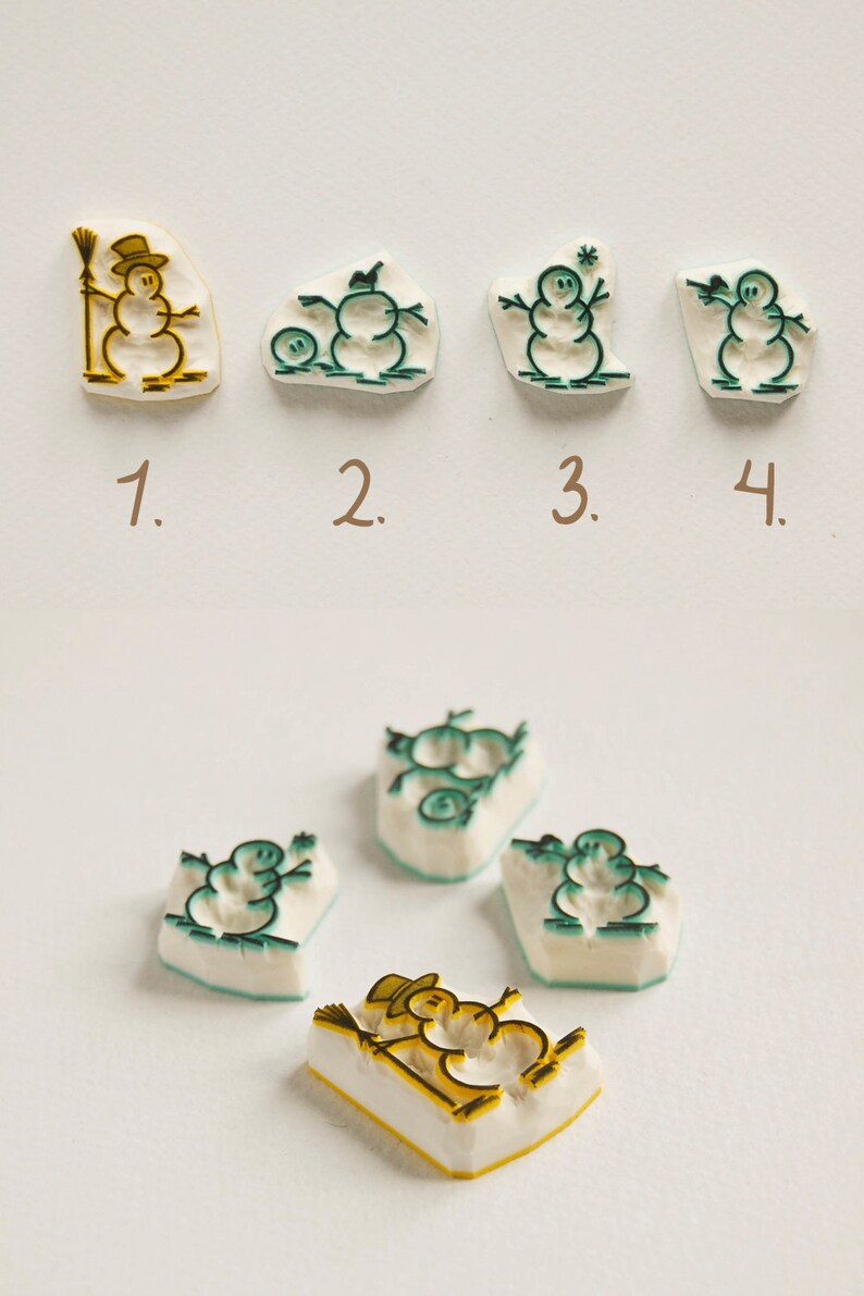 Snowman stamp rubber stamps set set of 4 handmade stamps | Etsy