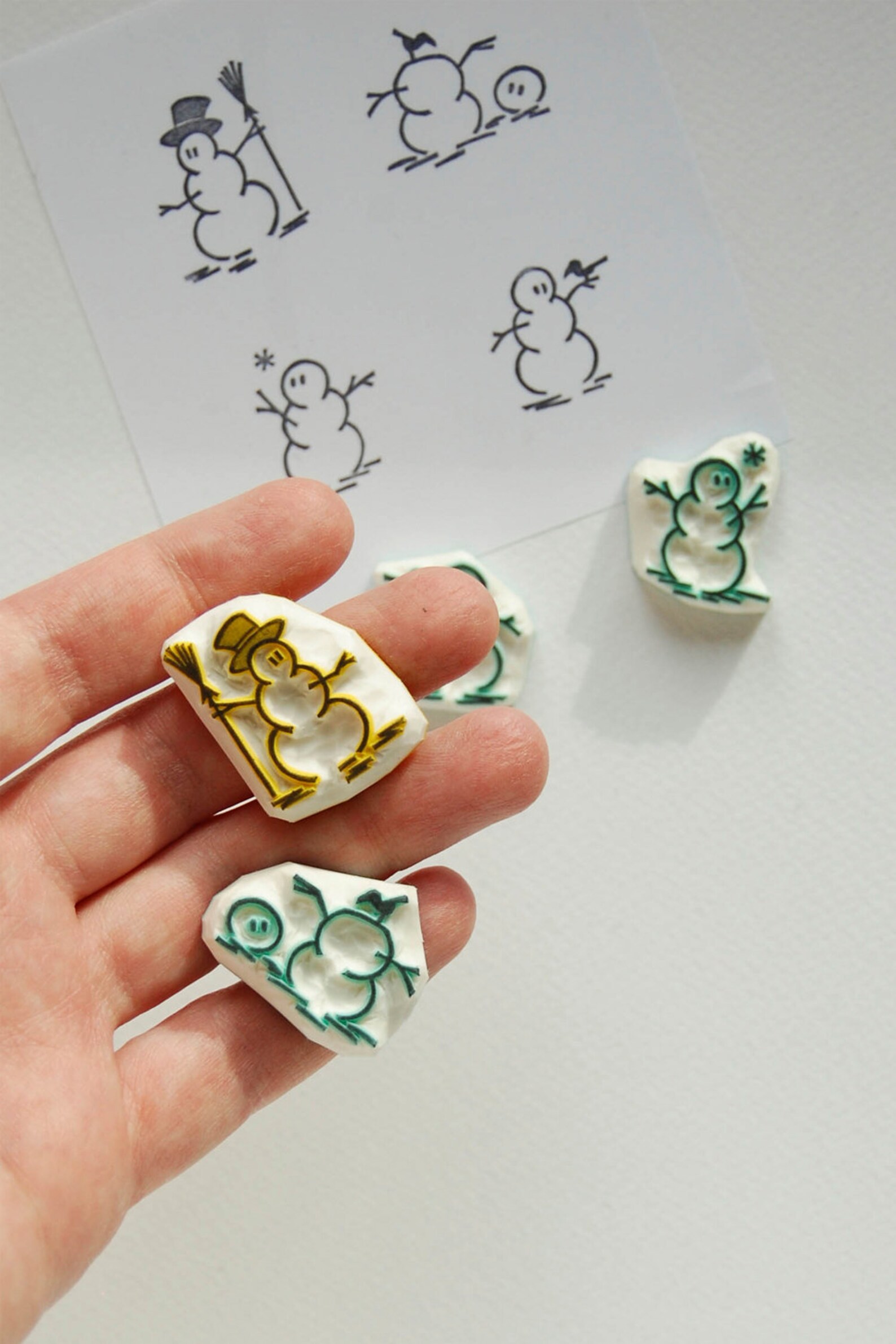 Snowman stamp rubber stamps set set of 4 handmade stamps | Etsy