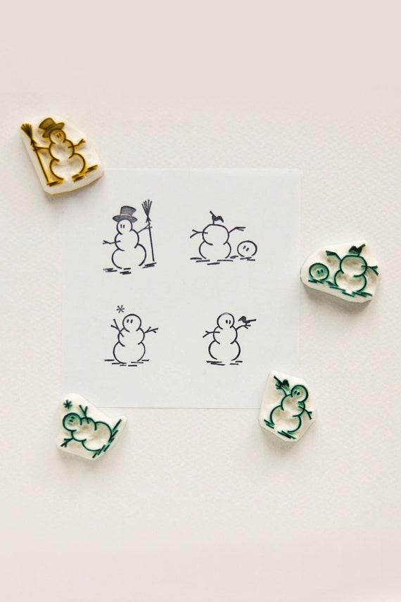 Snowman Stamp Rubber Stamps Set Set of 4 Handmade Stamps - Etsy
