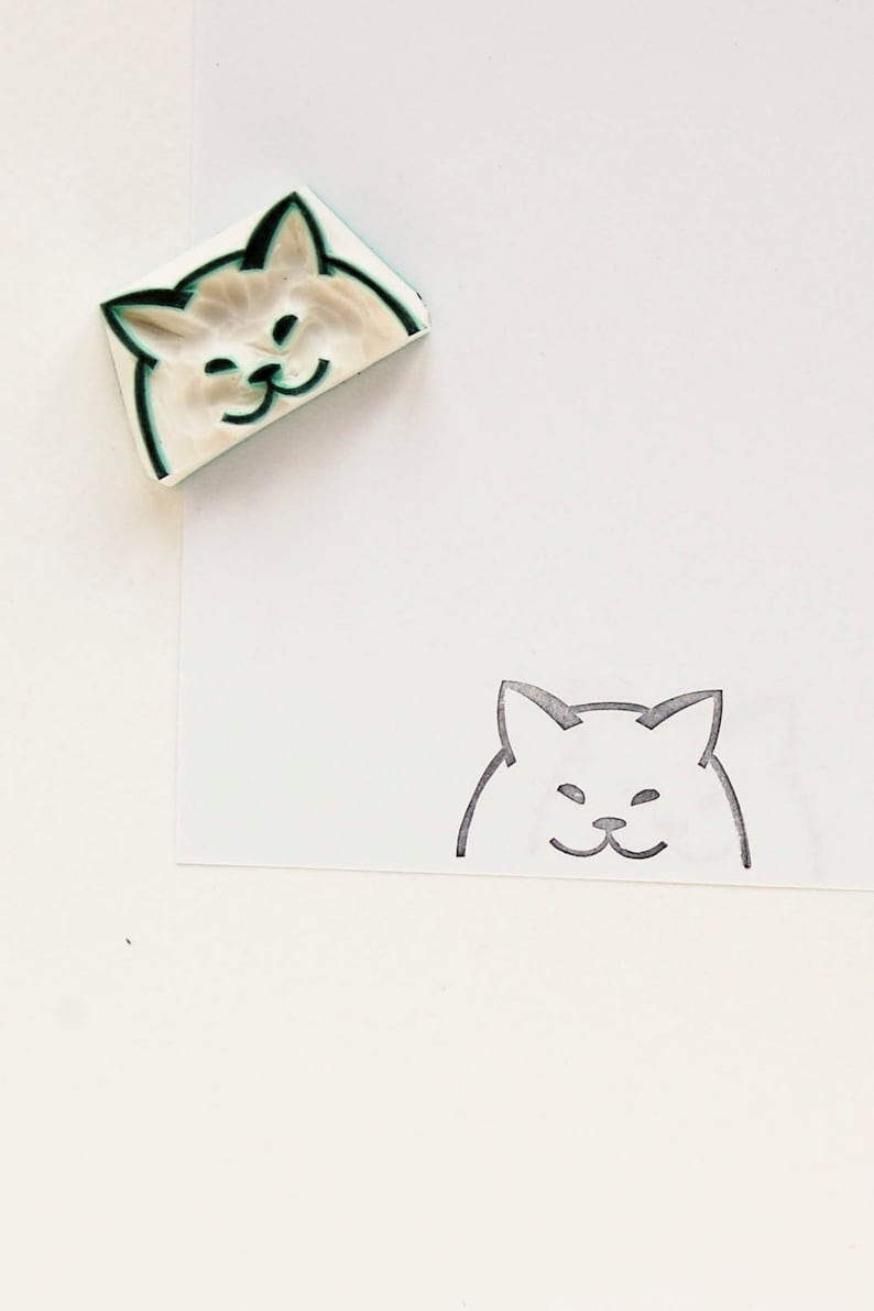 Cat Rubber Stamp Animal Stamp Cat Head Stamp Cute Cat - Etsy