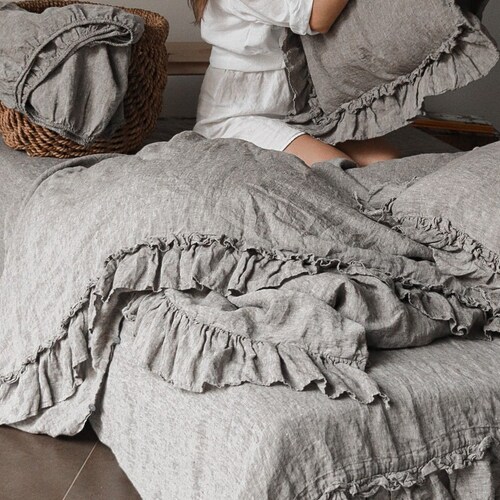 LINEN SHEETS SET With Ruffles. 4 Pieces-flat Ruffled Fitted - Etsy