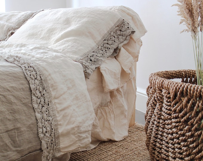 Vintage Irish Rose Crochet Lace Trim Sheet Set, Shabby Chic Bedding ...