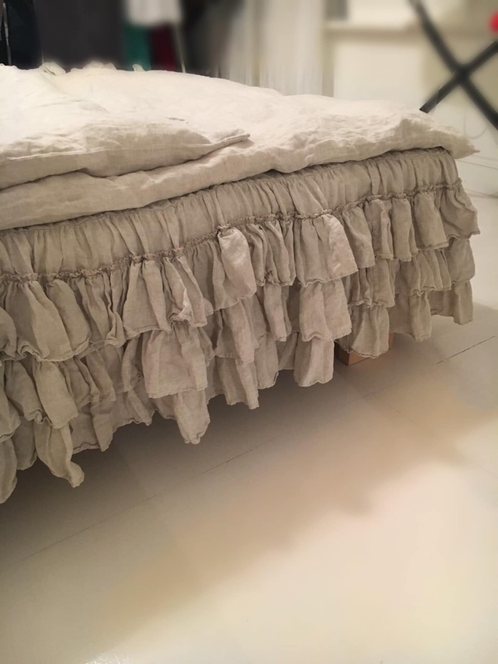LINEN BED SKIRT Dust Ruffle. Linen Bedskirt. Mooshop - Etsy