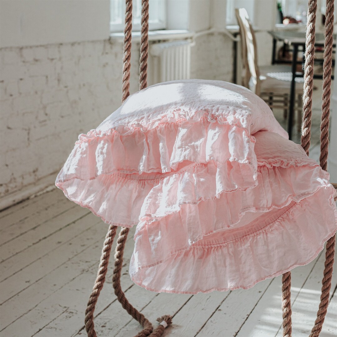 Linen Pillowcase With Ruffles Standard , Queen , King , Euro Sham ...