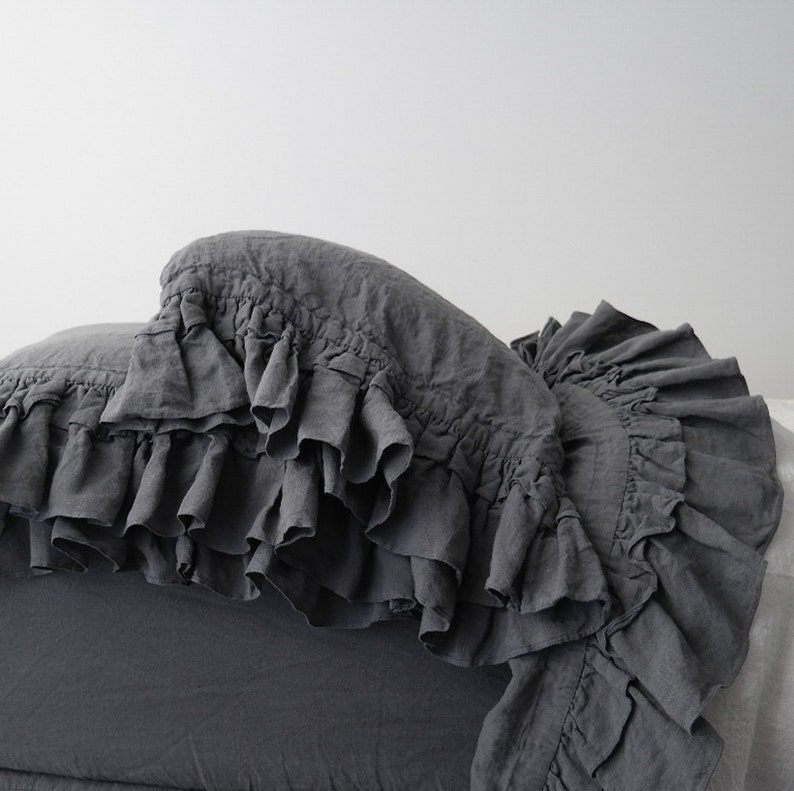 Linen DUVET COVER. Rustic Style Linen Bedding Set With Double Ruffles ...