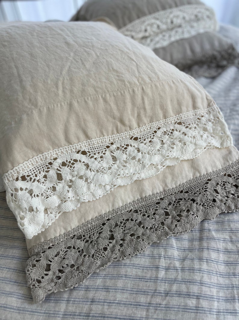 Linen Pillowcase With French LACE Standard Queen King - Etsy
