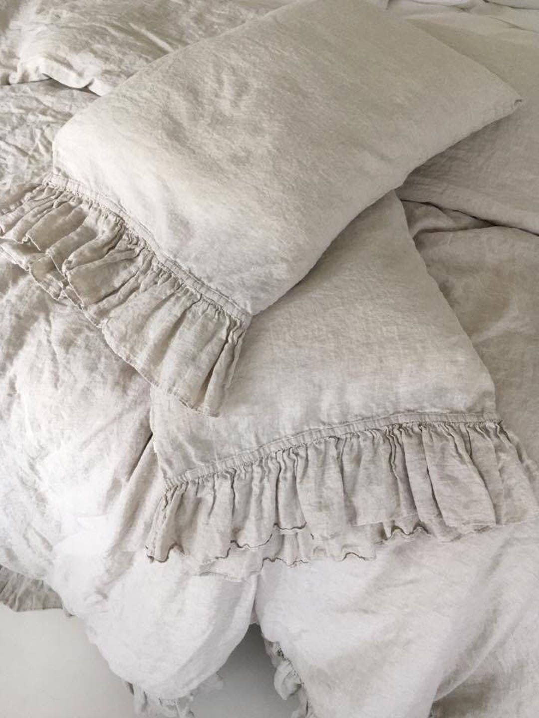 Linen Pillowcase With Ruffles Standard , Queen , King , Euro Sham ...