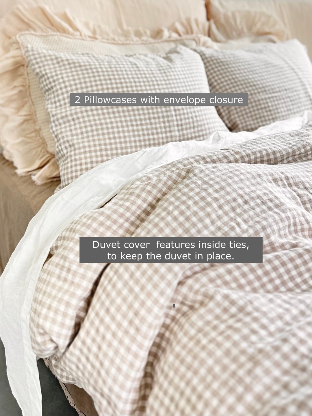 Natural Gingham Comforter / DUVET COVER Linen Bedding Set / All Sizes ...