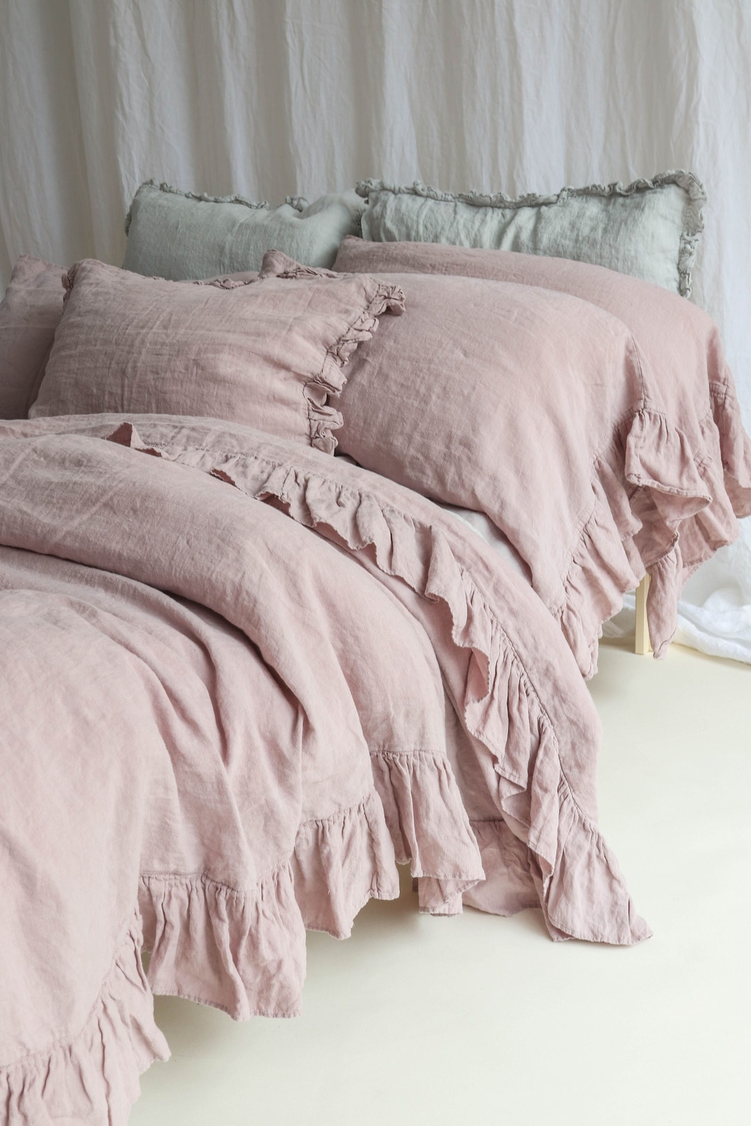 LINEN DUVET COVER . Linen Bedding Set . Shabby Chic Linen Ruffled Duvet ...