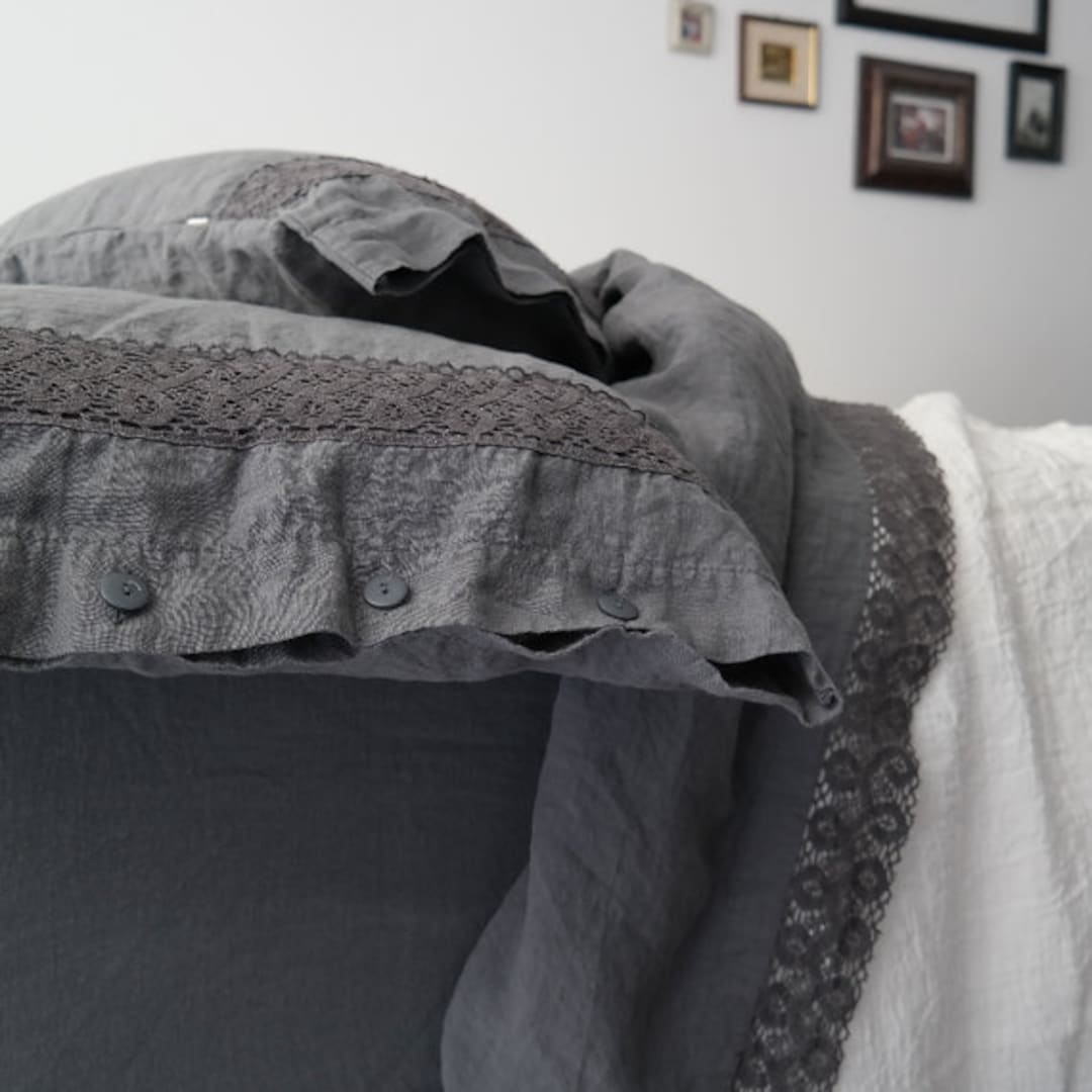 Linen SHEETS SET. France Linen LACE Bedding Set. Top Bed Sheet, Fitted ...