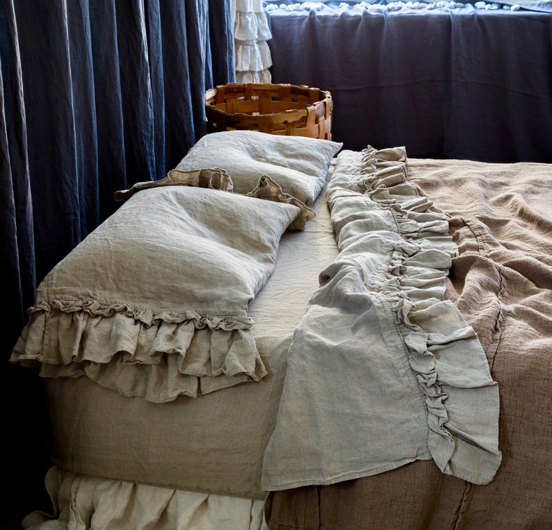 LINEN SHEETS SET With Ruffles. 4 Pieces-flat Ruffled Top - Etsy