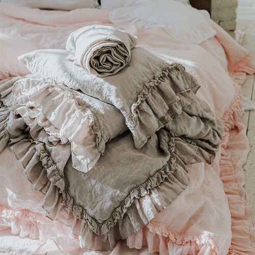 LINEN SHEETS SET With Ruffles. 4 Pieces-flat Ruffled Top - Etsy