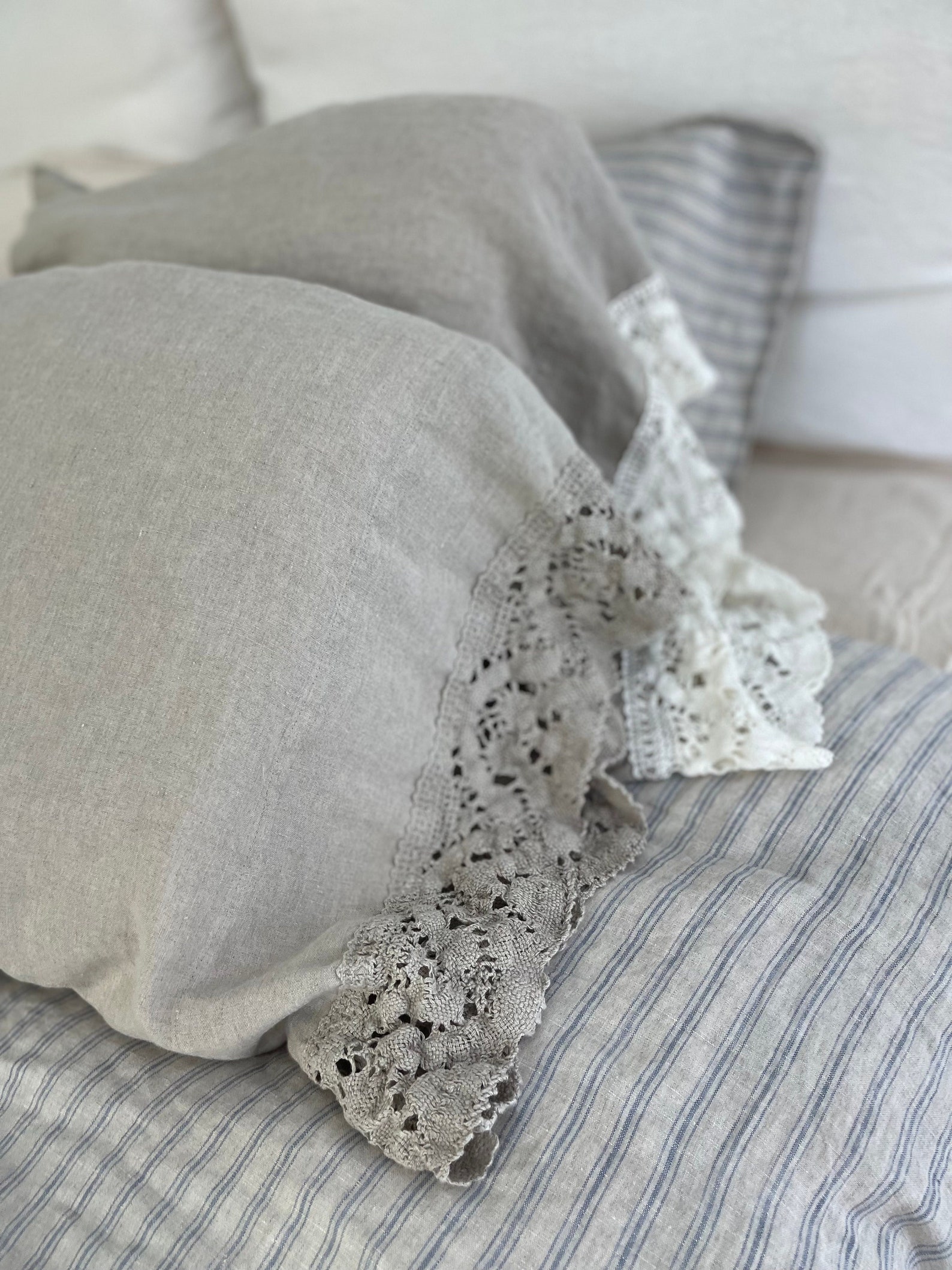 Linen Pillowcase With French LACE Standard Queen King - Etsy