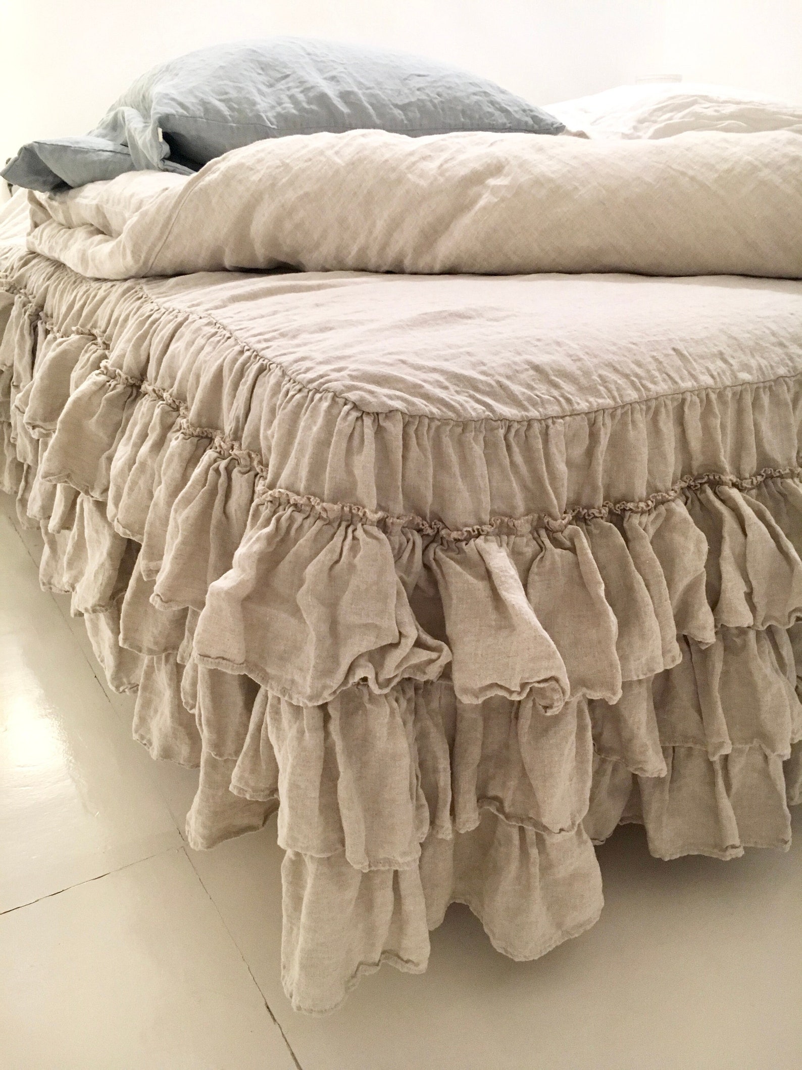 LINEN BED SKIRT Dust Ruffle. Linen Bedskirt. Mooshop - Etsy