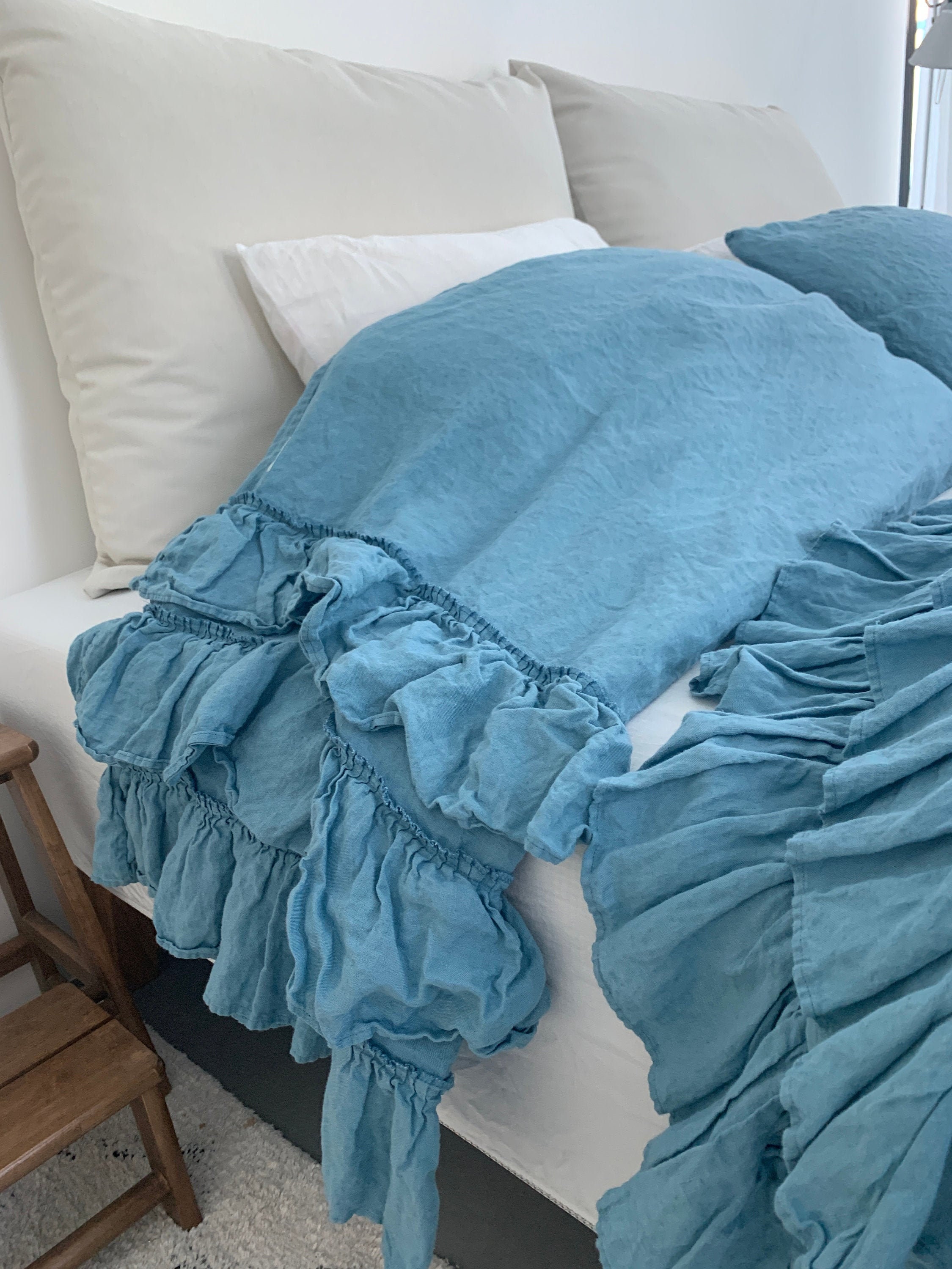 LINEN PILLOWCASE With Ruffles , Shabby Chic Linen Pillow Cover. Queen ...