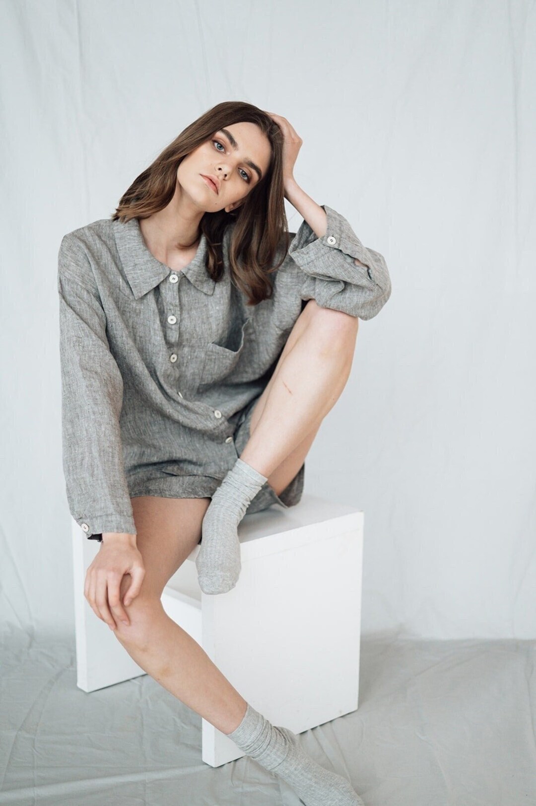 Linen PAJAMA Set LEA , Linen Shirt and Linen Shorts , Pyjama Set Women ...