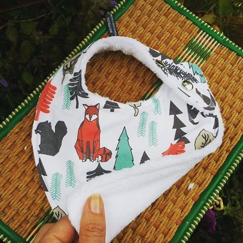 Handmade woodland baby gift dribble bib with fox cotton | Etsy