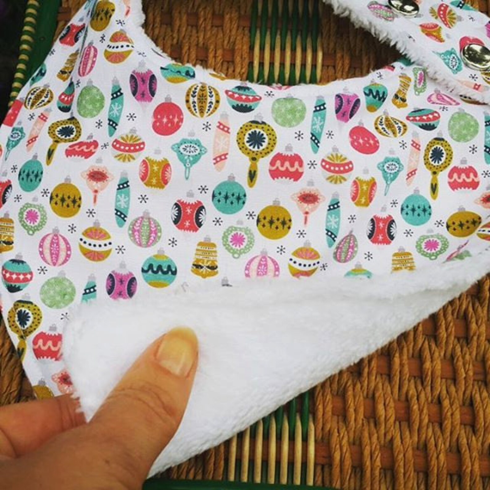 Handmade Baby Dribble Bib, Christmas Baubles, Cotton, Very Soft Backing ...