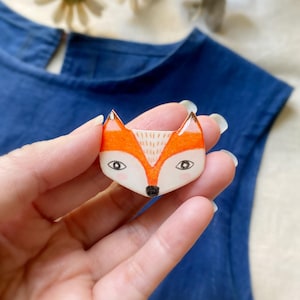 Handmade Fox Clay Pin, Hand Painted Clay Pin, Illustrated Pin, Unique ...