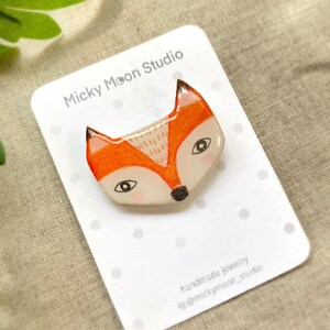 Handmade Fox Clay Pin, Hand Painted Clay Pin, Illustrated Pin, Unique ...